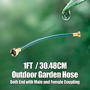 FUNJEE 1/2" 1 FT Outdoor PVC Garden Hose for Lawns, Water Hose, Boat Hose, Flexible Durable and Leakproof, Solid Brass GHT Connector(Green, 1FT)