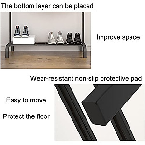 Clothing Rack Garment Wardrobe Rack, Metal Freestanding Clothes Closet Rack Rod for Hanging Clothes, Portable Coat Rack Organizer with Bottom Rack, 110×152cm ( Color : Black , Battery *1 : 110x152cm )