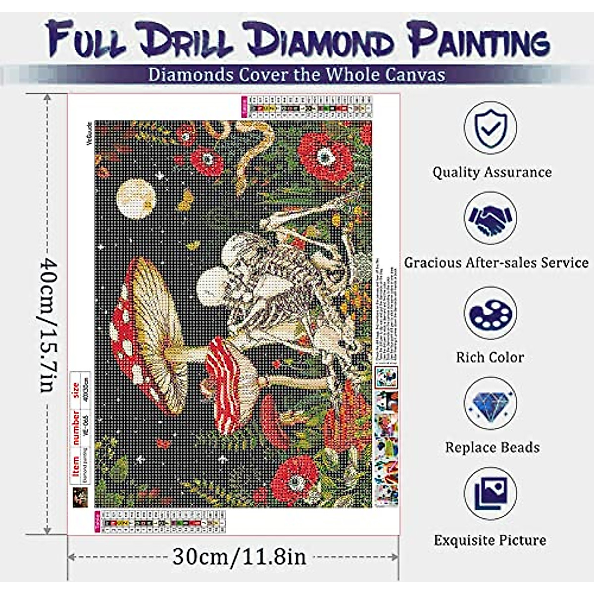 VeGuude Diamond Painting Kits for Adults, Mushroom 5D Diamond Art Kits, Full Drill DIY Crafts for Adults Home Wall Decor Diamond Dots Skeleton Moon [11.8x15.7inch]