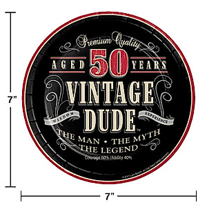 Creative Converting 8 Count Vintage Dude 50th Birthday Round Dessert Plates -