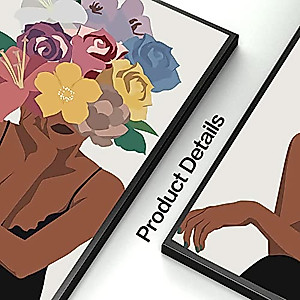 African American Wall Art Set of 3 Flower Black Women Head Wall Prints Fashion Black Skin Girl Canvas Painting Pictures Unframed Modern Decorative Artwork Posters for Bedroom Living Room Wall Decor