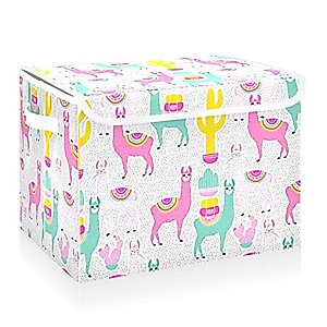 CaTaKu Llama Cactus Cute Storage Bins with Lids Fabric Large Storage Container Cube Basket with Handle Decorative Storage Boxes for Organizing Clothes Shelves
