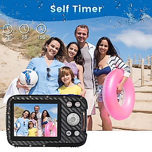 YEEIN Digital Camera 30MP Kids Digital Camera with 32G SD Card and Rechargeable Battery, 18X Digital Zoom Compact Portable Digital Camera for Snorkeling Swimming Blue, 8026BU