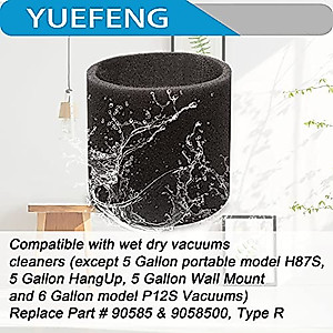 YUEFENG Filter Compatible with Shop-Vac 90350 90304 90333 Replacement fits most Wet/Dry Vacuum Cleaners 5 Gallon and above, Compare to Part 90304, 90585 (1 filter + 2 foam filter)…