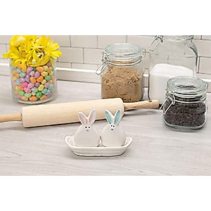 Bunny Couple Salt and Pepper Shaker Set with Tray