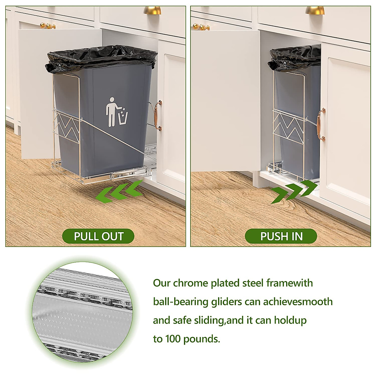Pull Out Trash Can Under Cabinet, Sink Out, Slide-Out Cabinet Kit, Adjustable Garbage for 7-11 Gallon Can(Not Include Can)