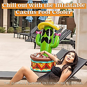 JOYIN 36" Inflatable Cactus Cooler with Sombrero Hat for Fiesta, Cinco de Mayo Party Supplies, Inflatable , Pool Party Decoration