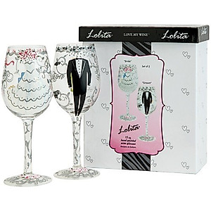 Enesco Designs by Lolita Wine Glass, Bride & Groom Set os 2, 15 oz