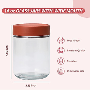 Artcochan 16 oz Glass Jars with Lids 6 Pack Glass Mason Jars with Airtight Lids, Prefect Overnight Oats Containers with lids for Snacks, Yogurt, Chia Pudding (6 Pack)