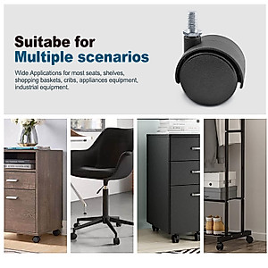 BokWin 4 Pcs 1.5" Plastic Casters Shelving Caster，M8 Stem Nylon Furniture Wheel Replacement Threaded Stem Swivel Cart Wheels for Office Chair Commodity Shelf Black Tone Without Brake, Black