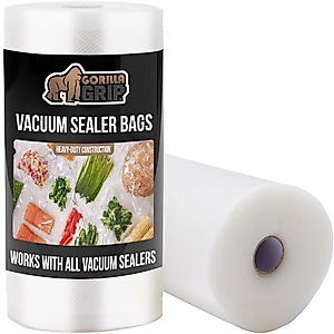 Gorilla Grip Airtight Vacuum Sealer Bags, 2 Pack, 6x Fresher Food, Pack A Meal Saver, Leakproof, Puncture Resistant, Prevents Freezer Burn, for Sous Vide, Microwave and Dishwasher Safe, 8 IN x 50 FT