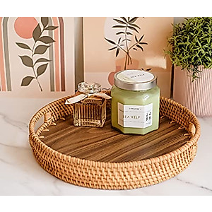 Rattan Decorative Tray with Natural Wood - Coffee Table/ Ottoman Tray - Vanity Tray - Fruit Basket - Serving Tray