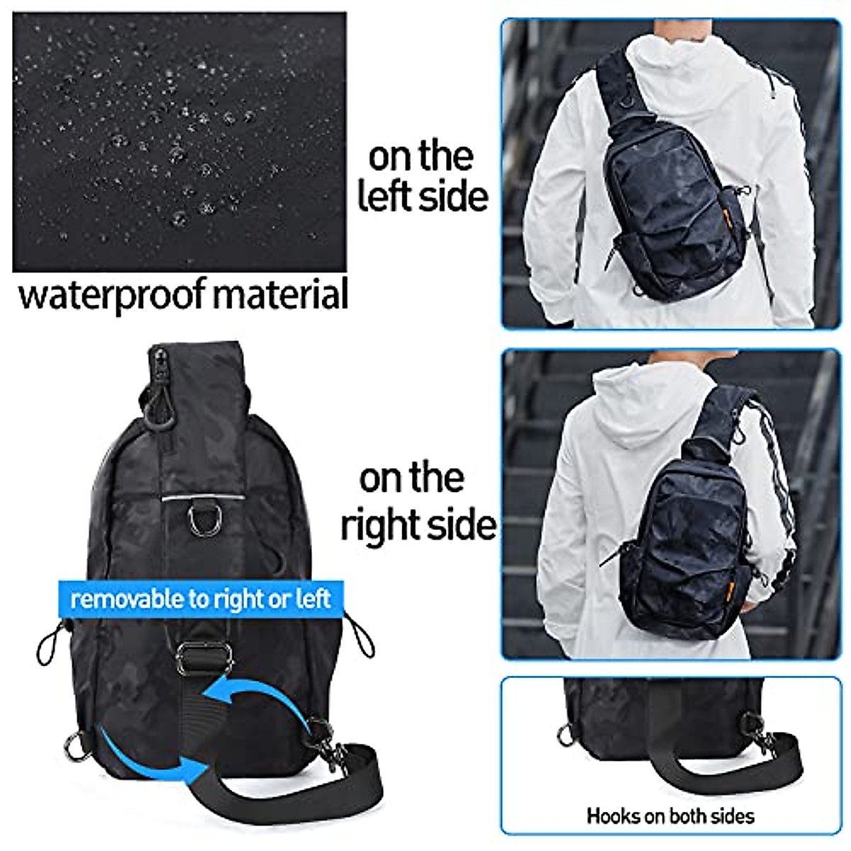 Small Sling Crossbody Backpack Shoulder Messenger Bag for Men Women, Mini Anti Theft One Strap Motorcycle Backpack Sling Tactical Chest Bag for Hiking Walking Biking Travel Cycling Camouflage Black