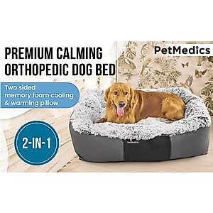 PetMedics Calming Orthopedic Washable Dog Bed with Warming & Cooling Memory Foam Pillow - Chew Proof & Waterproof Bed for Extra Large, Large, Medium, Small Dogs, Puppy, Cat, Kittens, and Pets