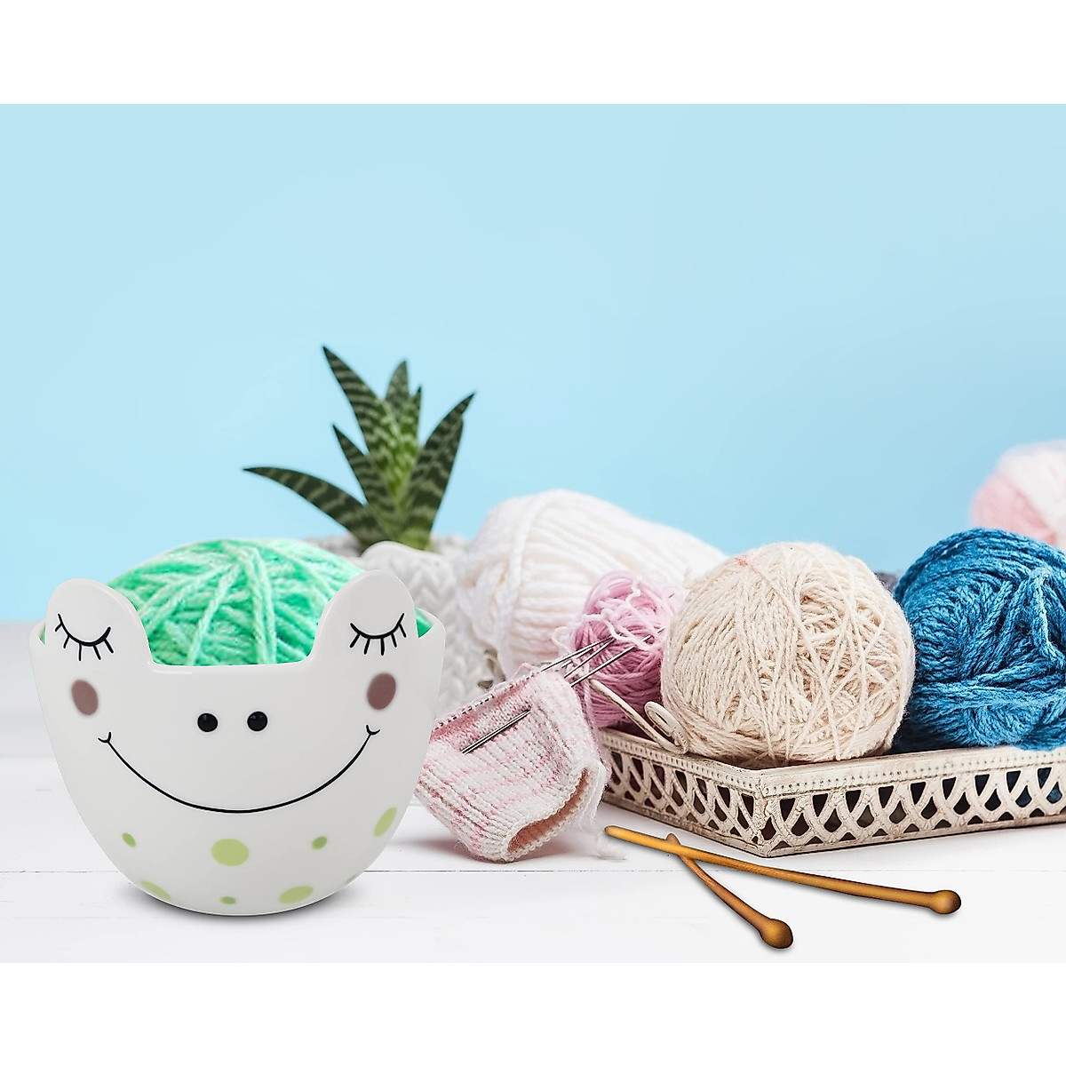 Generic Frog Ceramic Yarn Bowl for Knitting and Crocheting. This Decorative Wool HolderYarn Organizer Makes a Great Gift for Crochet Lovers. (Frog)