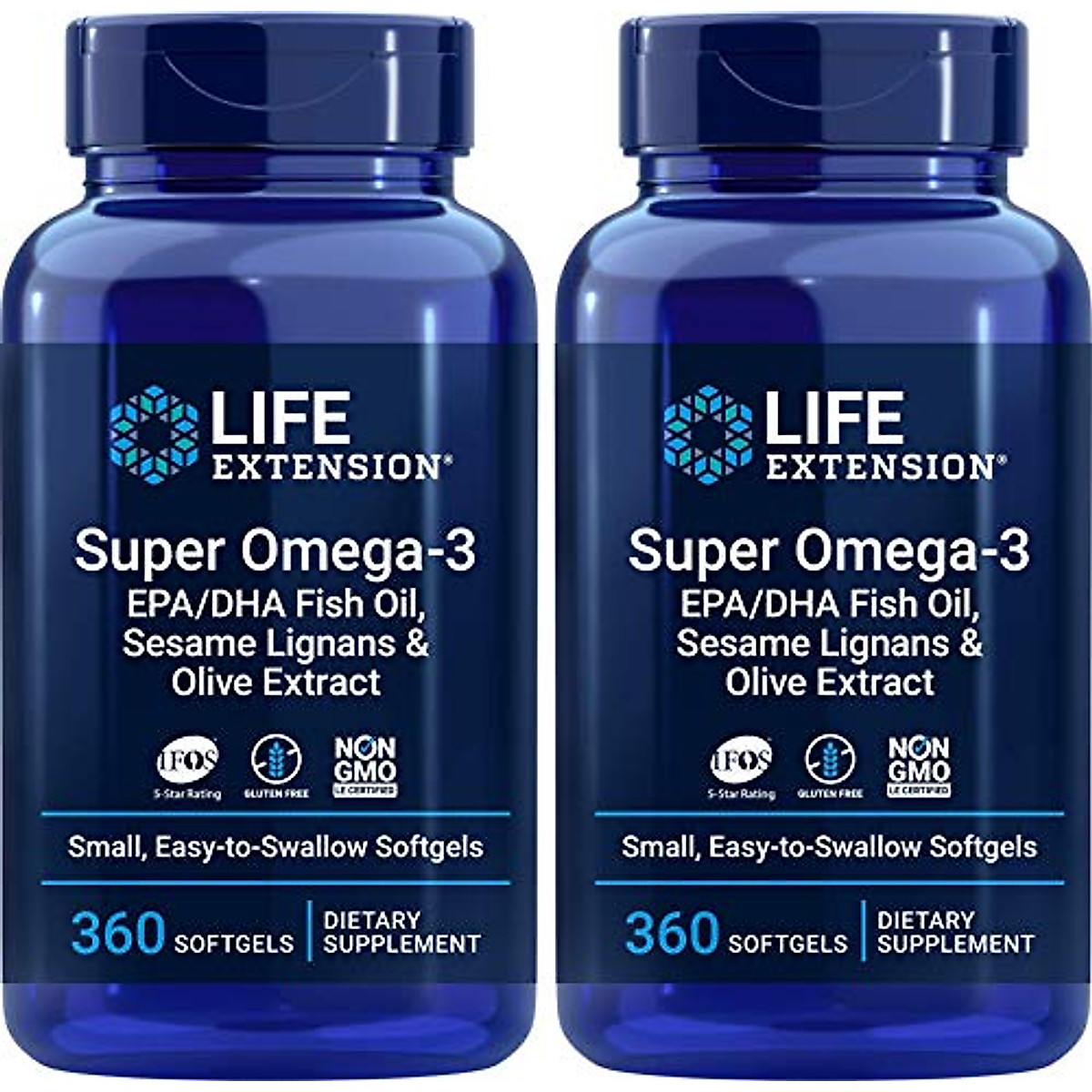 Life Extension Super Omega-3 360 Softgels (Pack of 2), Easy to Swallow, EPA/DHA Omega3 Fish Oil, Sesame Lignans & Olive Extract