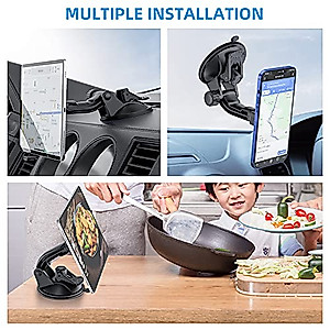 Magnetic Car Tablet Mount, Car Universal Dashboard Windshield Strength Suction Cup Car Phone Mount Holder with 360 Degree Rotating Super Strong Magnet TPU Suction Viscosity, for 4"- 10" Phones &Mounts