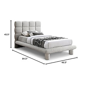 Meridian Furniture DecoCream-T Deco Collection Modern | Contemporary Twin Bed with Rich Cream Boucle Fabric and Deep Channel Biscuit Tufting, 49.25" W x 84.5" D x 45.5" H, Cream, Twin