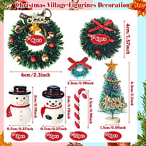 Shappy 36 Pcs 1:12 Scale Christmas Miniature Figurines Miniature Christmas Tree Wreath Candy Cane Snowman Ornaments Christmas Village Statue Desktop Decorations for Christmas Holiday Festival Decor