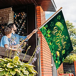 Happy St Patrick's Day Flag 3 x 5 ft Double Sided, Green Shamrocks Leaf Flag Large Fabric Irish Saint Patrick Flag Banner for St Patricks Day Holiday Garden Yard House Decoration Outdoor Indoor