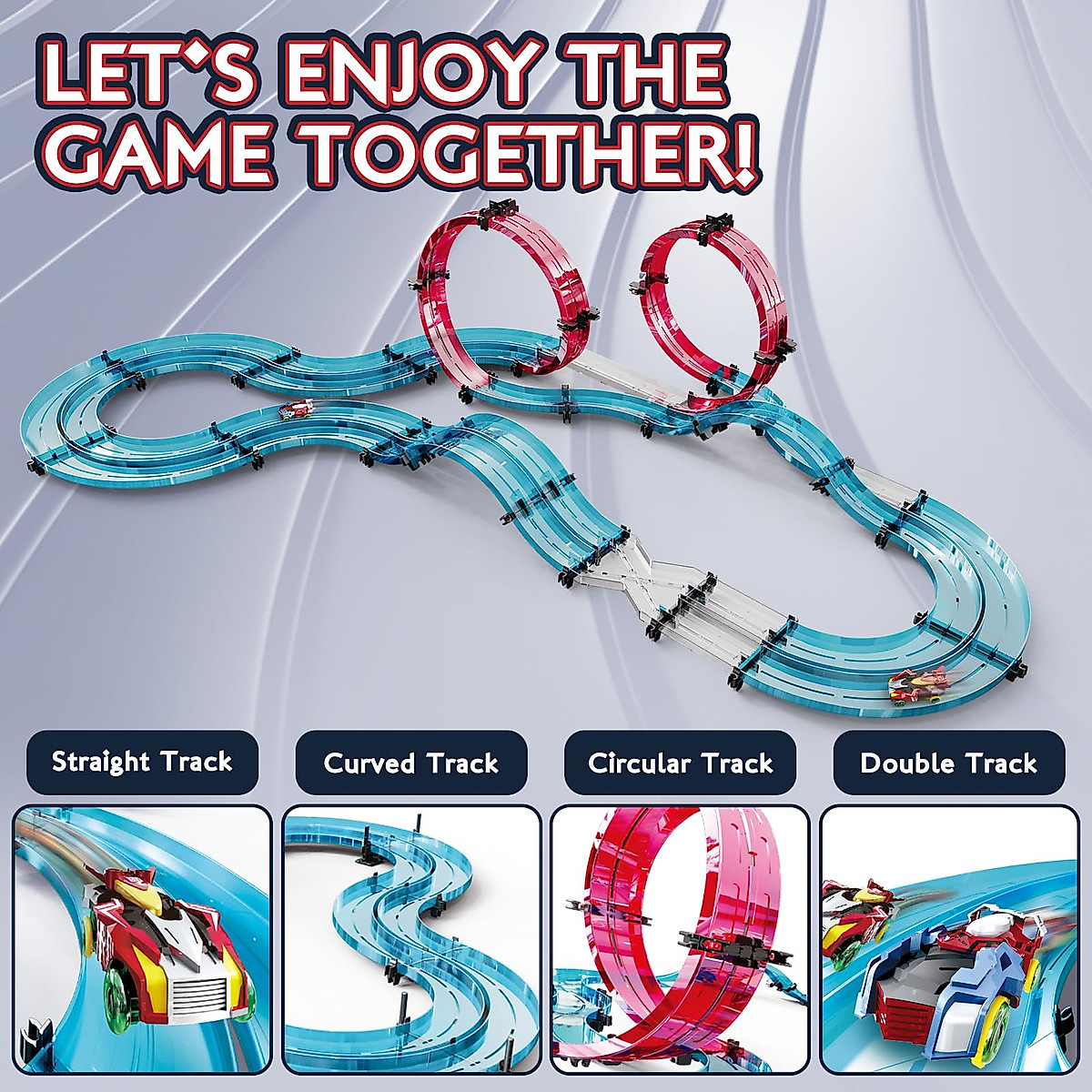 REMOKING RC Track Car, STEM Rail Race RC Track Car Toys Build Your Own 3D Super Track Ultimate Slot Car Playset 2 Cars 2 Remote Controllers Party Game, Great Gifts Toys for Kids Boys Girls Age 6 7 8 9