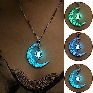 Pendant Necklaces for Women, Hollow Rotating Bead Luminous Moon Pendants, Luminous Enchanted Moonstone Necklace, Birthday Anniversary Jewelry Gift, One Size