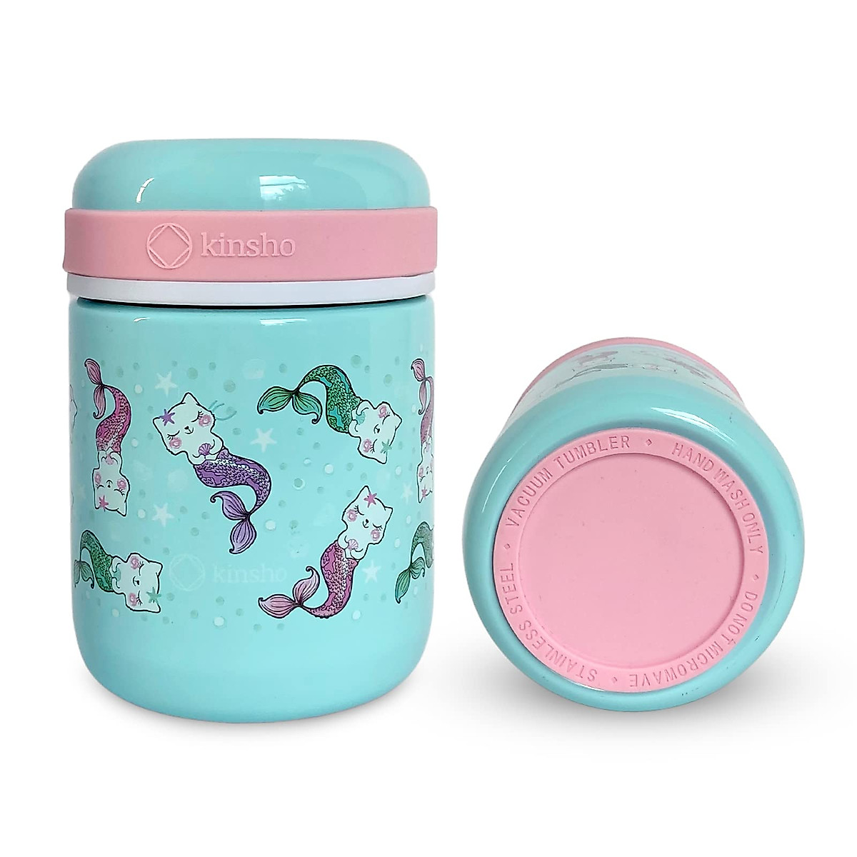 Kids Thermo for Hot Food Soup Lunch, Insulated Stainless Steel Wide Mouth Jar, Container for Toddler Girls Day-care Pre-School, Leakproof Easy Grip Thermal Vacuum Seal 10 oz 300 ML, Mermaid Cat Aqua
