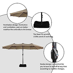 Boyel Living 15ft Patio Umbrella with Base Included with 36 Led Lights Outdoor Patio Table Umbrella, Outdoor Market Extra Large Umbrella, Pool Umbrella For Deck, Pool, Garden, Lawn-Brown