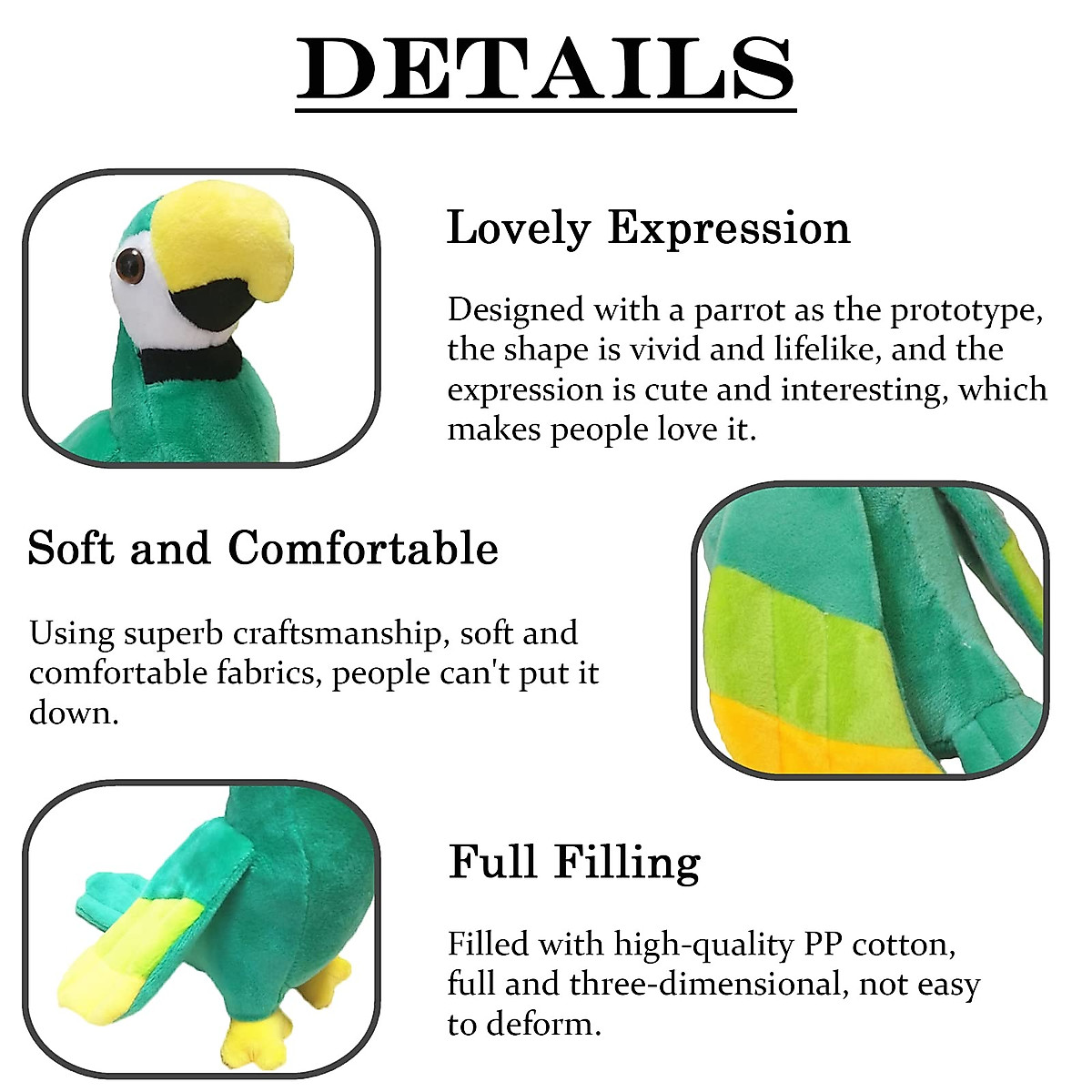 zhidiloveyou Parrot Stuffed Animal Plush Bird Stuffed Toy for Girls Boys (10.6 inch, Green)