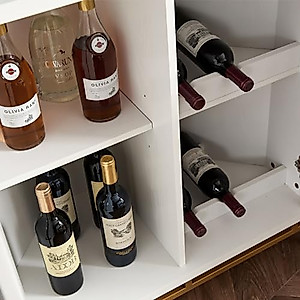 Home Source 68" Liquor Cabinet with Half Moon Handles and Metal Base, Ideal for Bars & Wine Cabinets and Kitchen Storage Cabinets, Wine Bar Cabinet with Storage for Kitchen,Dining Room,White