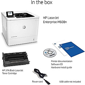 HP Laserjet Enterprise M608n Single-Function Wired Monochrome Laser Printer, White - Print only - 2.7" LCD, 65 ppm, 1200 x 1200 dpi, USB and Ethernet Connectivity, Manual Duplex Printing