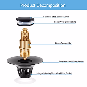 Black Bathroom Sink Stopper，Pop Up Drain Stopper for Bathroom Sink，Bathroom Sink Strainer ，Sink Plug,Universal Wash Basin Sink Stopper，Suitable for 1.1~1.5 Inch Bathroom Sink Drain Pipe (Matte Black)