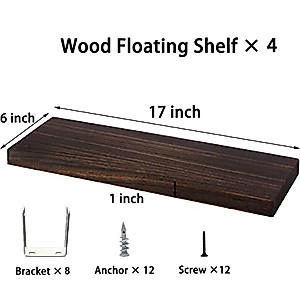 HXSWY Rustic Wood Floating Shelves for Wall Decor Farmhouse Wooden Wall Shelf for Bathroom Kitchen Bedroom Living Room Set of 4 Brown