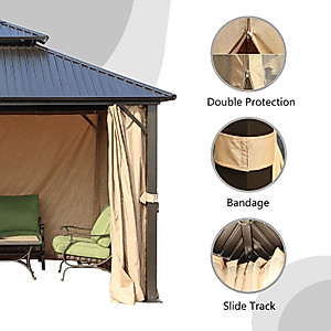 Aoodor 12 x 12 ft. Aluminum Frame Hardtop Roof Gazebo, Outdoor Patio 2-Tier Metal Roof Gazebo with Mosquito Netting and Curtains, Suitable for Patios, Garden and Backyard - Black