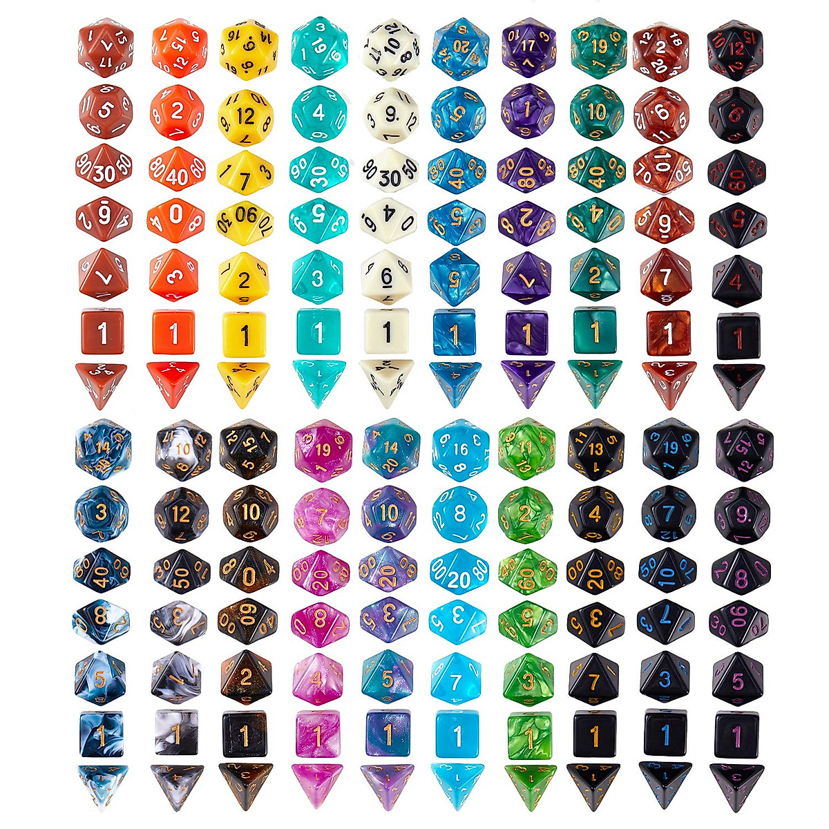 Coyeekn DND Dice Set, 20 x 7 (140 Pieces) Polyhedron Dice 20 Colors Dice for Dungeons and Dragons DND RPG MTG Table Games D4 D8 D10 D12 D20 with 1 Large Flannel Bag