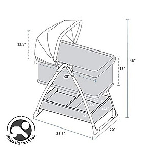 Simmons Kids City Sleeper Bedside Bassinet Portable Crib - Activity Mobile Arm with Nightlight, Vibrations, Twinkle Lights and Rotating Stars, Grey Tweed