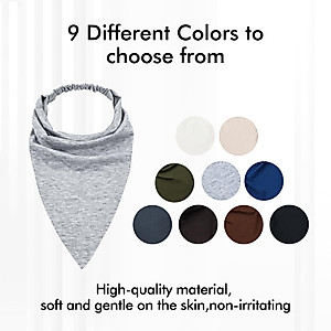 Lawie 9 Pack Solid Large Cotton Triangle Head Scarf Elastic Hair Bandana Headbands Plain Silk Head Coverings Neck Scarves Wraps Blank Headscarf Kerchief Bulk for Women