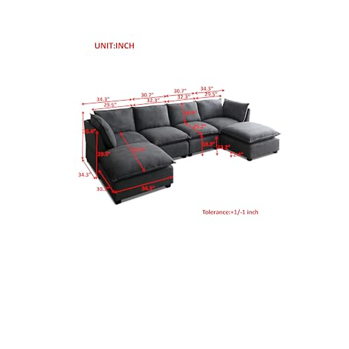 Eafurn Down Filled Convertible Modular Sectional Sofa with Movable Ottomans, 6 Seater Oversized Free Combination Reversible Sleeper Corner Couch Bed Sofabed w/Thicked Cushions for Living Room Office