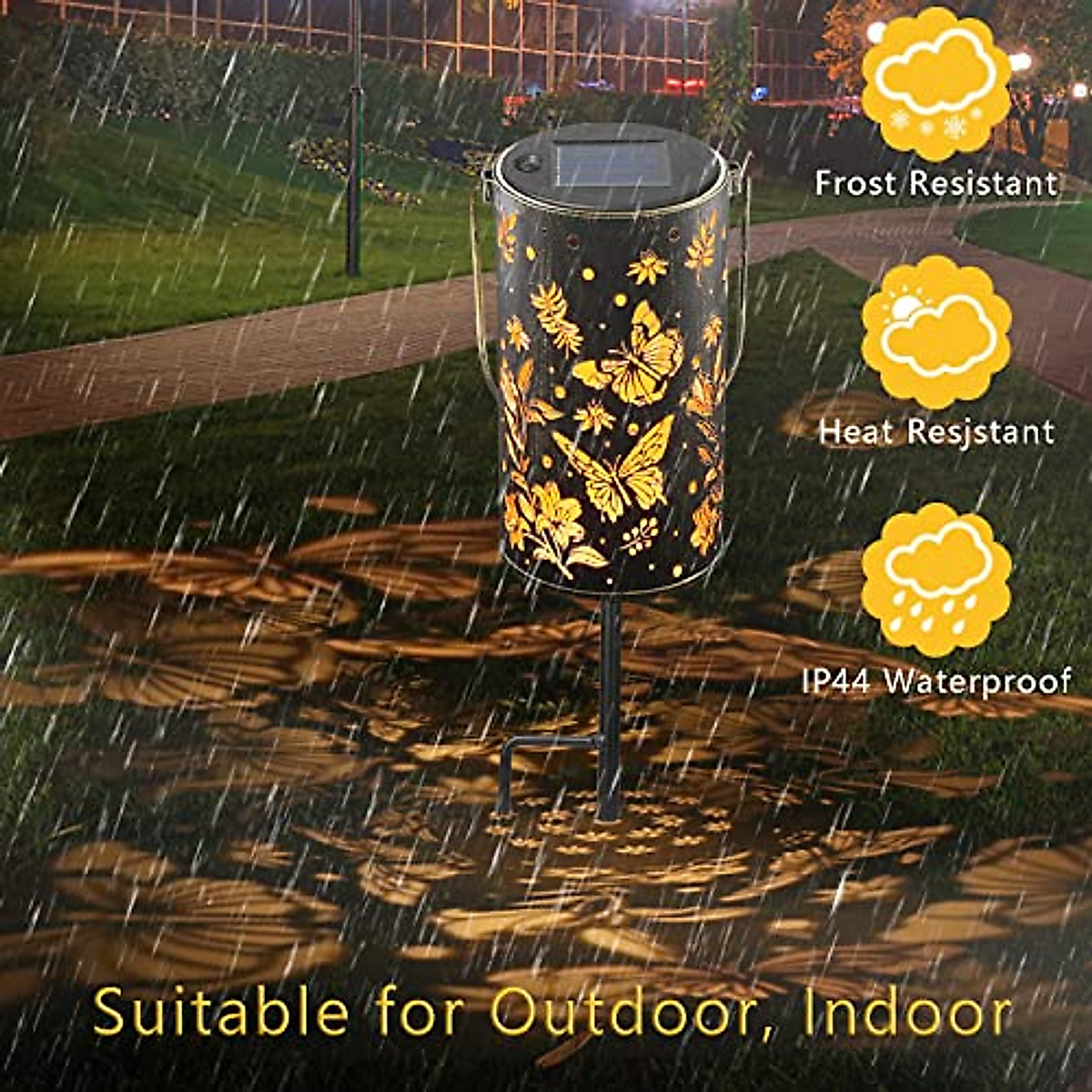 Taomika 2 Pack Solar Lanterns Garden Hanging Solar Lantern Outdoor Waterproof, Solar Lantern Light Butterfly Solar Lights for Patio Yard, Pathway, Fence, Walkway, Decorative Lamp