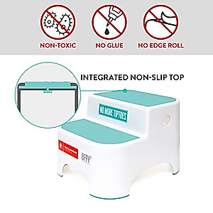 Prince Lionheart Step Stool Set with Faucet Extender, Dual Height Step Stool for Potty Toilet Training Kitchen to Wash Hands, Grippy Non-Slip Top, Sturdy Base with Non-Slip Feet (2 Pack, Glacier)
