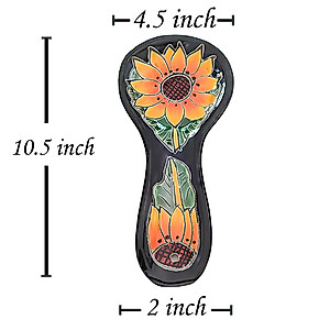 Set of 2 Spoon Rest Sunflower Talavera Mexican Pottery Handmade for Stovetop Spoon Holder