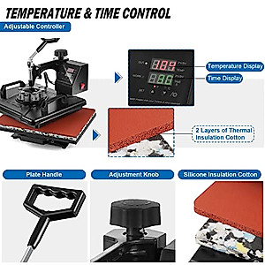 TOPDEEP 8 in 1 Heat Press Machine 12x15 inch, Combo Swing Away T Shirt Pressing Machine, Sublimation Heat Press Transfer Machine for T-Shirt Hat Cap Mug Plate