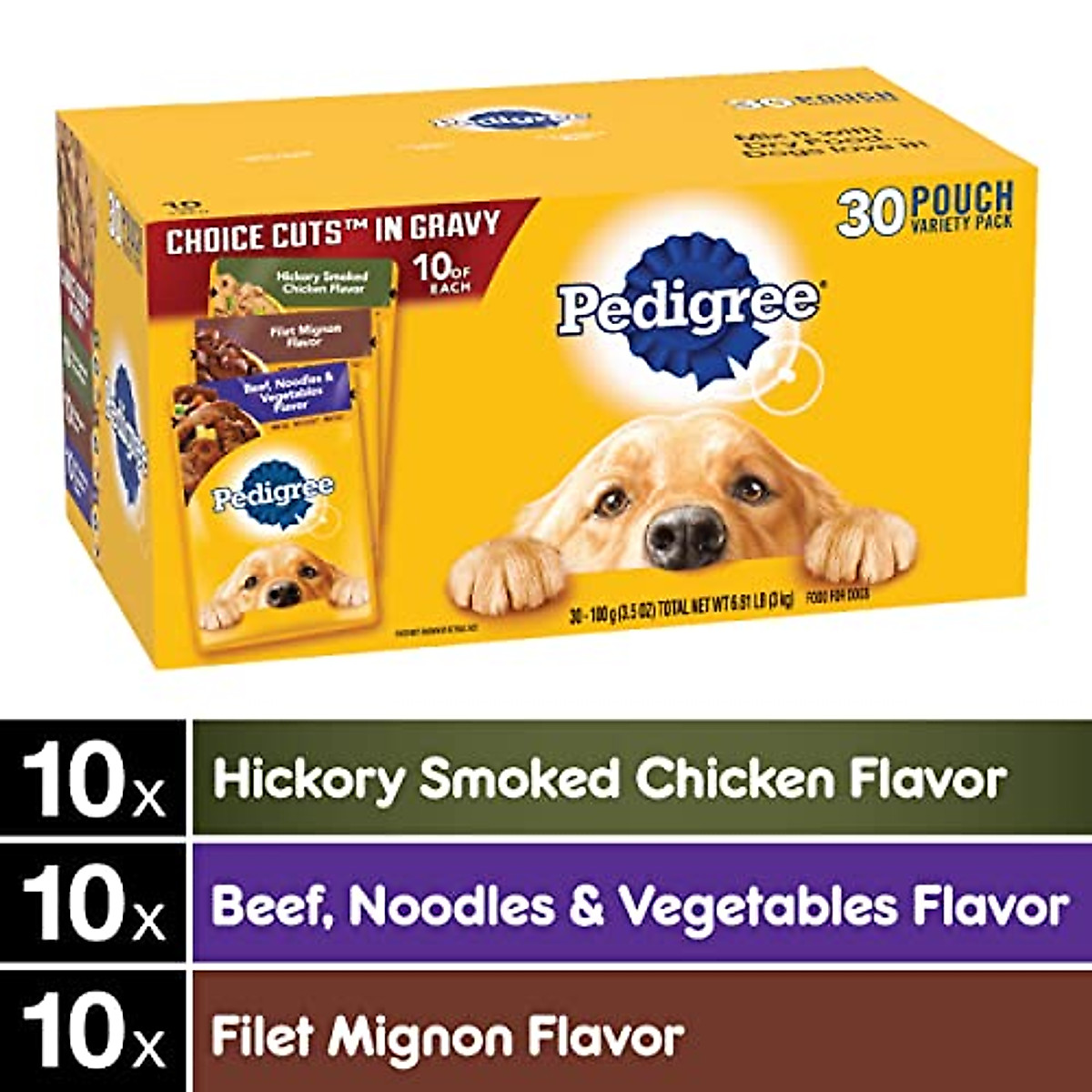 PEDIGREE CHOICE CUTS IN GRAVY Adult Soft Wet Dog Food Pack ( Variety: Beef, Chicken, Filet), 3.5 Oz - 30 Count (Pack of 1)