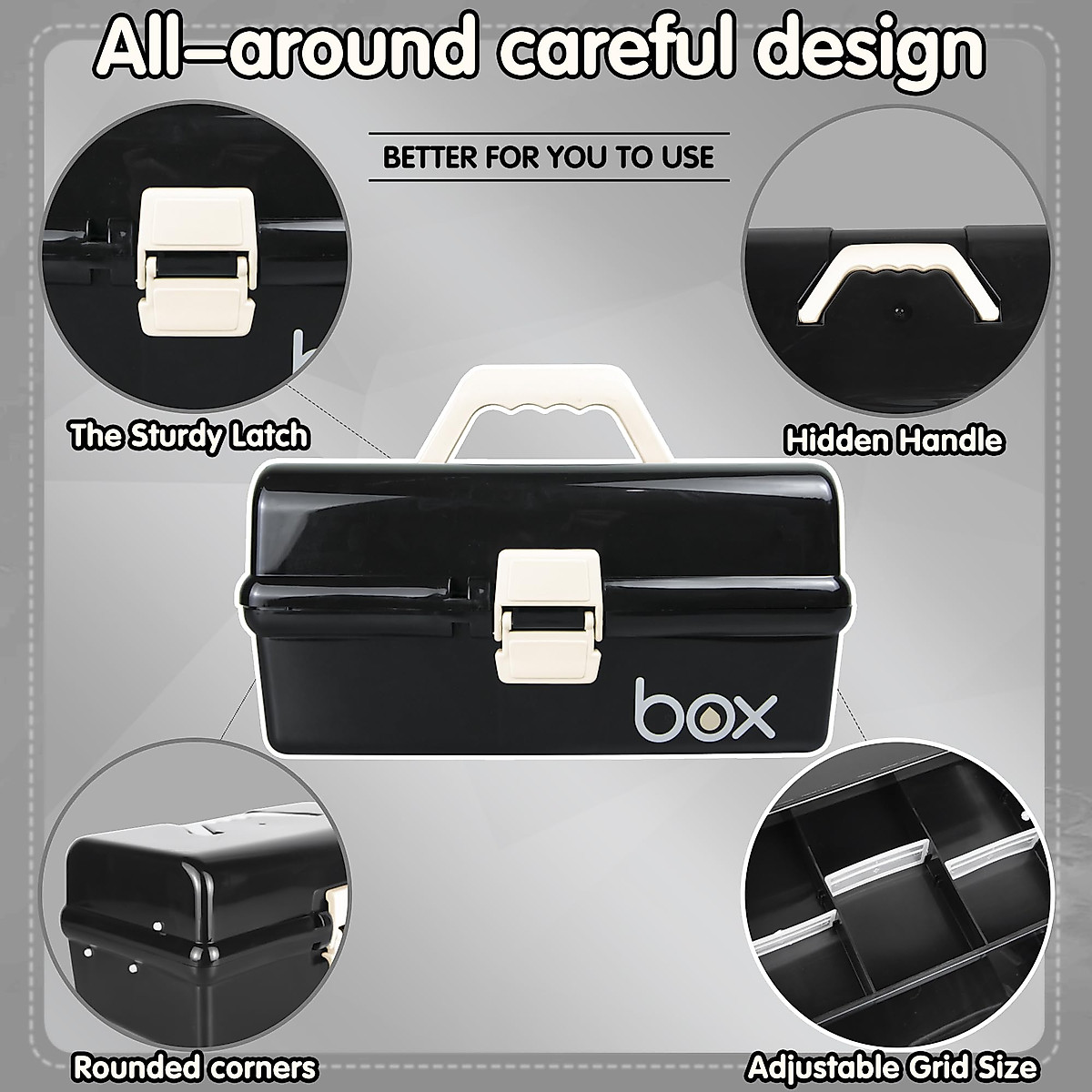 TERGOO 12in Three-Layer Multipurpose Storage Box Organizer Folding Tool Box/Art & Crafts Case/Sewing Supplies Organizer/Medicine Box/Family First Aid Box with 2 Trays (Black)…