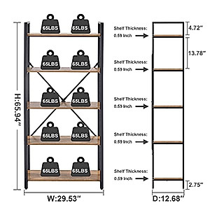 FATORRI 5 Tier Bookshelf and 6 Cube Storage Organizer (Rustic Oak)