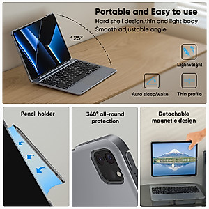 doqo Detachable Keyboard Case for iPad Air 11 (M2) 2024,iPad Pro 11 inch 4th/3rd/2nd/1st and iPad Air 10.9" 5th/4th Gen with touchpad, 7 Colors Backlit Wireless case with Keyboard
