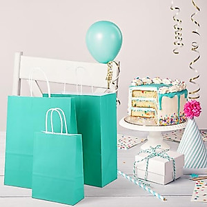 MIMIND 144 Pieces Teal Blue Gift Bags with Handles Assorted Sizes Mint Turquoise Paper Bags Bulk Teal Party Supplies Baby Shower Birthday Wedding Merchandise Bags Retail Shopping Bags Favor Bags