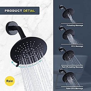 WOWOW Matte Black Shower Faucet Set with Tub Spout and 6-Inch Rain Shower Head, Brass Shower System Single Handle Tub and Shower Trim Kit (Valve Included)