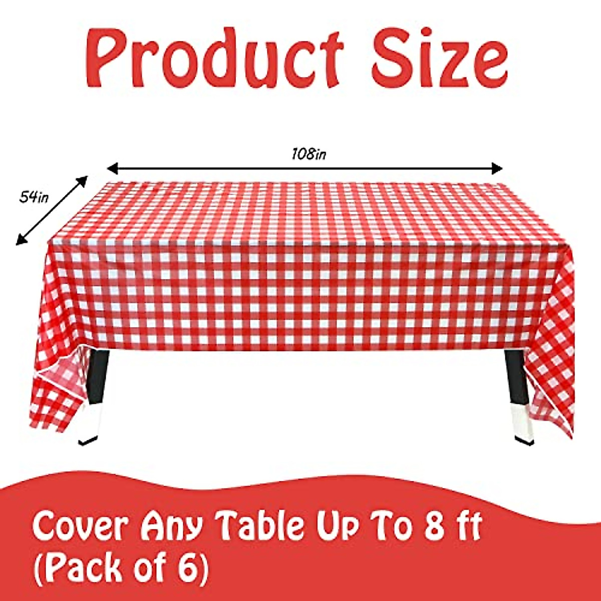 6 Pack Christmas Tablecloth Christmas Red Checkered Tablecloths Disposable Plastic Tablecloth for 8ft Long Rectangle Tables,108" X 54" Waterproof Covers for Christmas Party Decoration Supplies