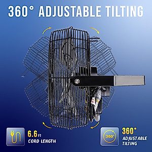 Tornado 12 Inch Outdoor Rated IPX4 Water-Resistant High Velocity Metal Industrial Wall Mount Fan For Commercial, Industrial, Residential, TEAO Motor 3 Speed 1650 CFM 6.6 FT Cord cETL Safety Listed